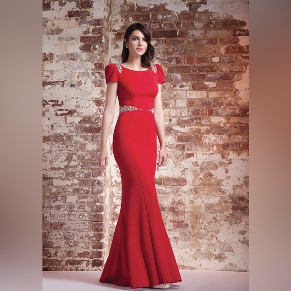 Mignon | Dresses | Mignon Red Embellished Long Formal Mermaid Gown ...